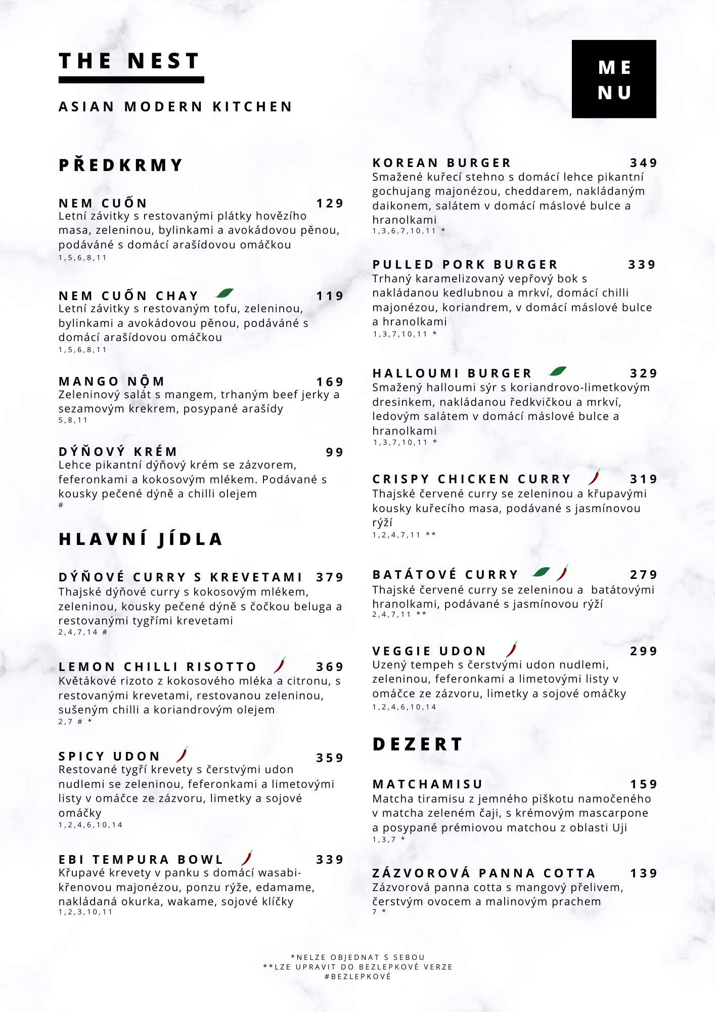 Menu a la carte – The Nest